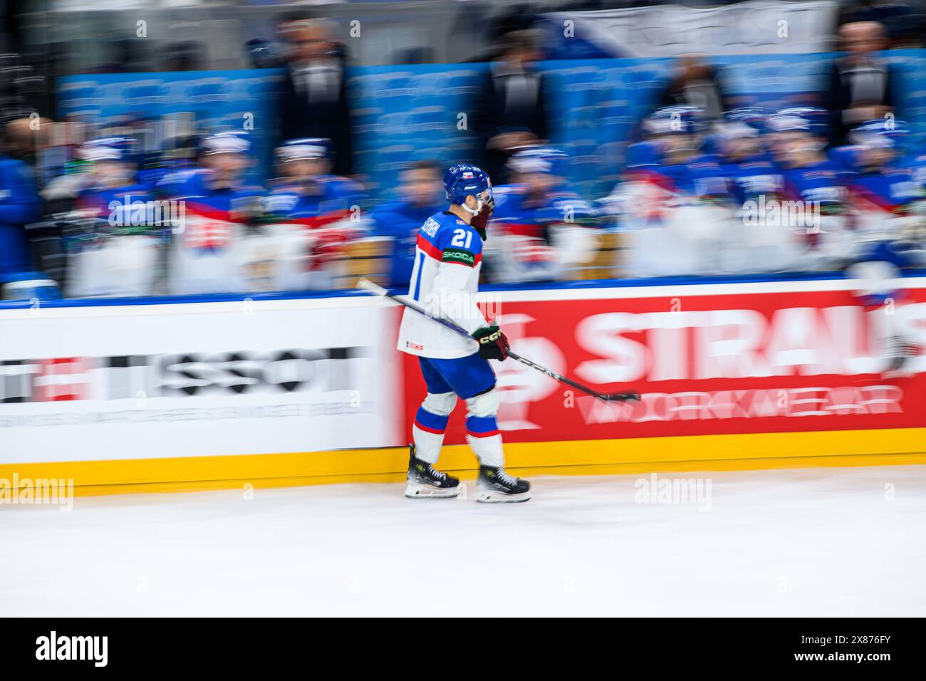 PRAGUE, CZECH REPUBLIC - 23 MAY, 2024:Mascot Bob. The game of IIHF 2024 ...