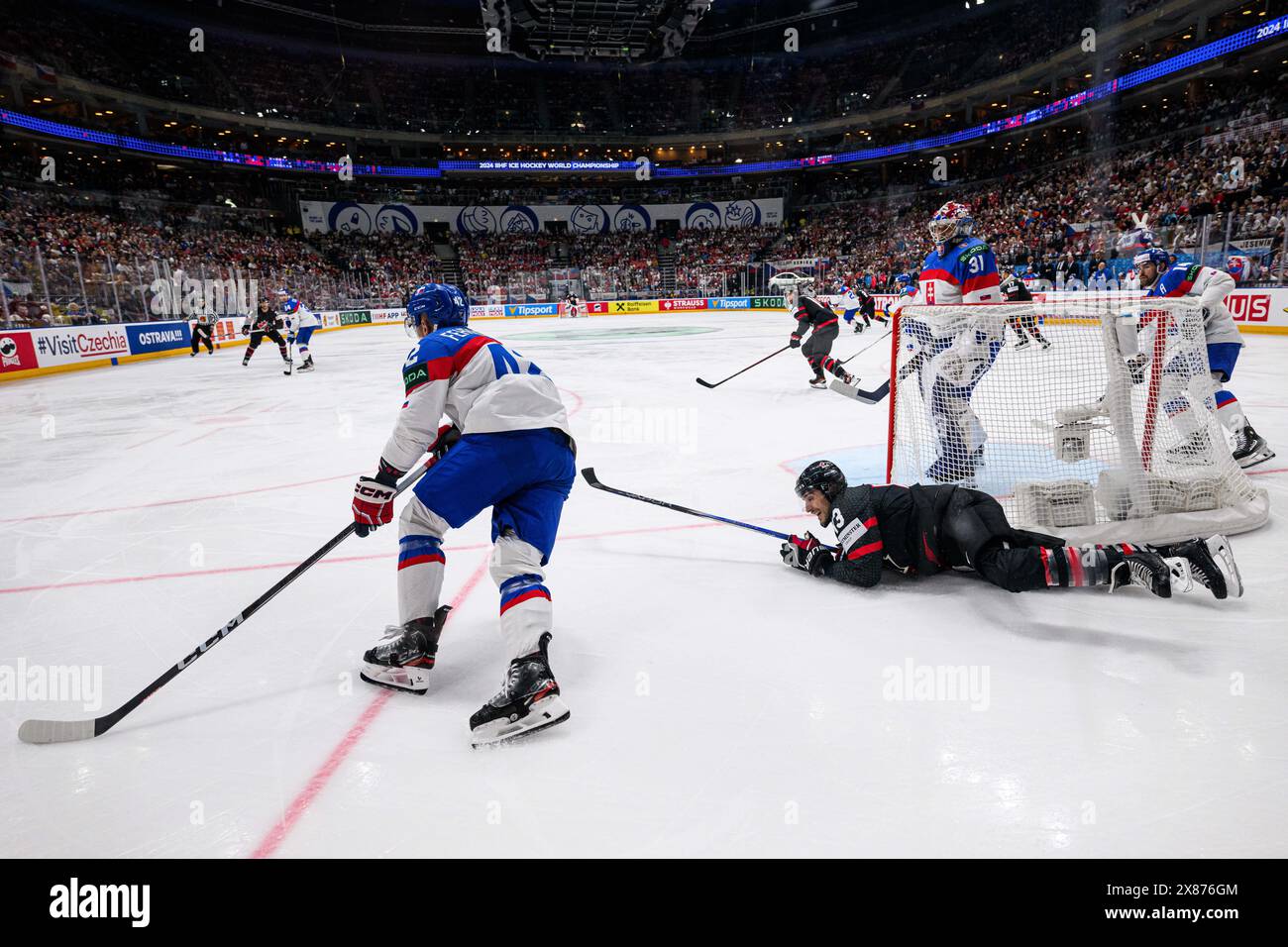 PRAGUE, CZECH REPUBLIC - 23 MAY, 2024:Mascot Bob. The game of IIHF 2024 ...