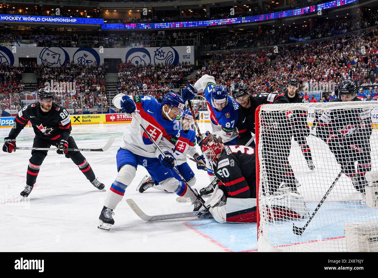 PRAGUE, CZECH REPUBLIC - 23 MAY, 2024:Mascot Bob. The game of IIHF 2024 ...