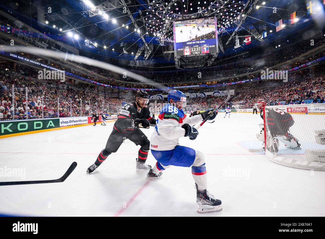 PRAGUE, CZECH REPUBLIC - 23 MAY, 2024:Mascot Bob. The game of IIHF 2024 ...