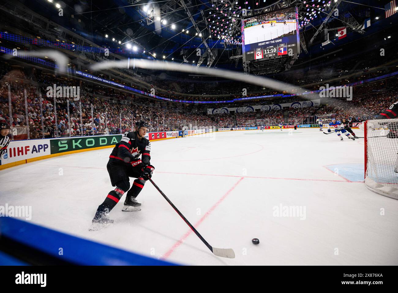 PRAGUE, CZECH REPUBLIC - 23 MAY, 2024:Mascot Bob. The game of IIHF 2024 ...