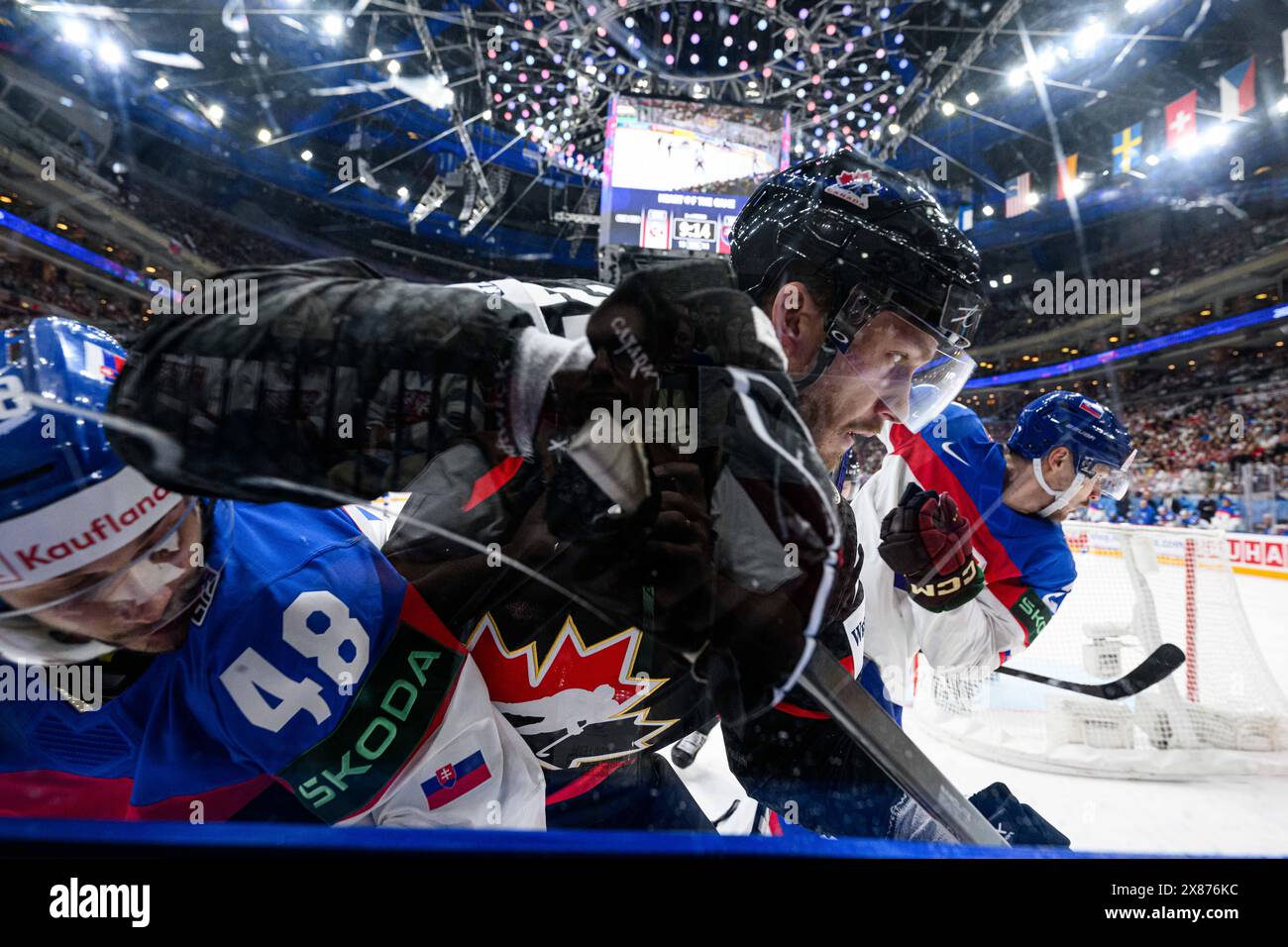 PRAGUE, CZECH REPUBLIC - 23 MAY, 2024:Mascot Bob. The game of IIHF 2024 ...