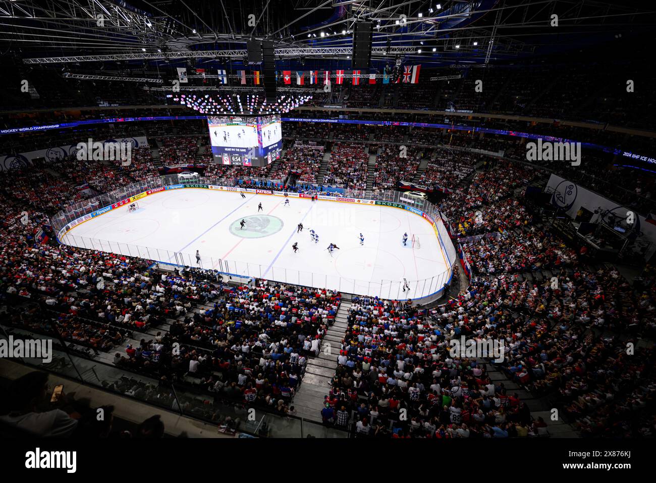 PRAGUE, CZECH REPUBLIC - 23 MAY, 2024:Mascot Bob. The game of IIHF 2024 ...