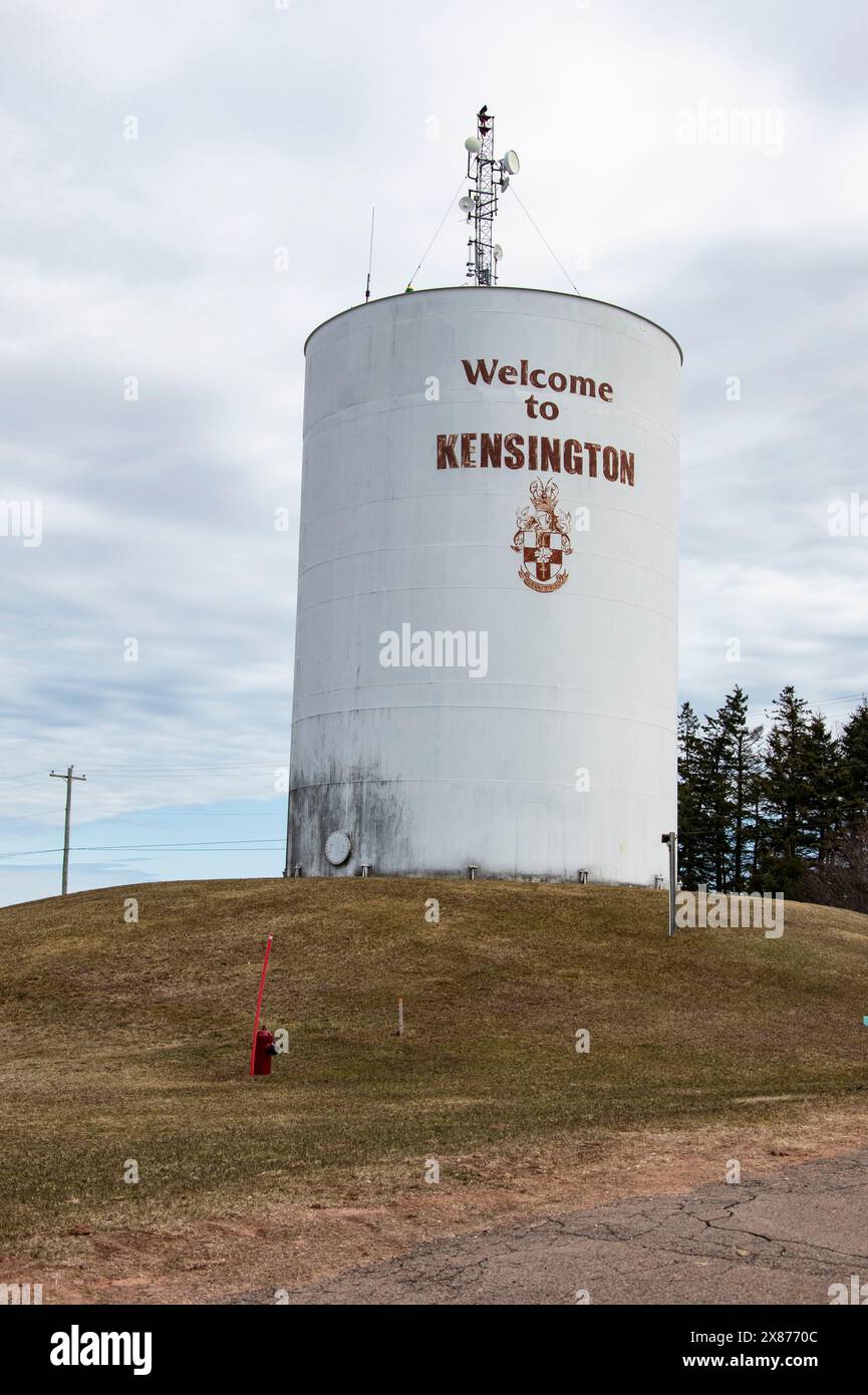 Welcome to Kensington sign on a water tower in Prince Edward Island ...