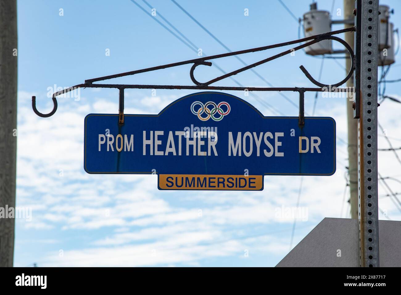 Heather Moyse Drive sign in downtown Summerside, Prince Edward Island ...