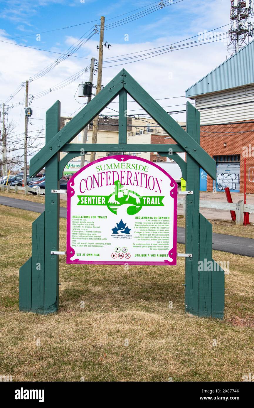 Confederation Trail sign in downtown Summerside, Prince Edward Island ...