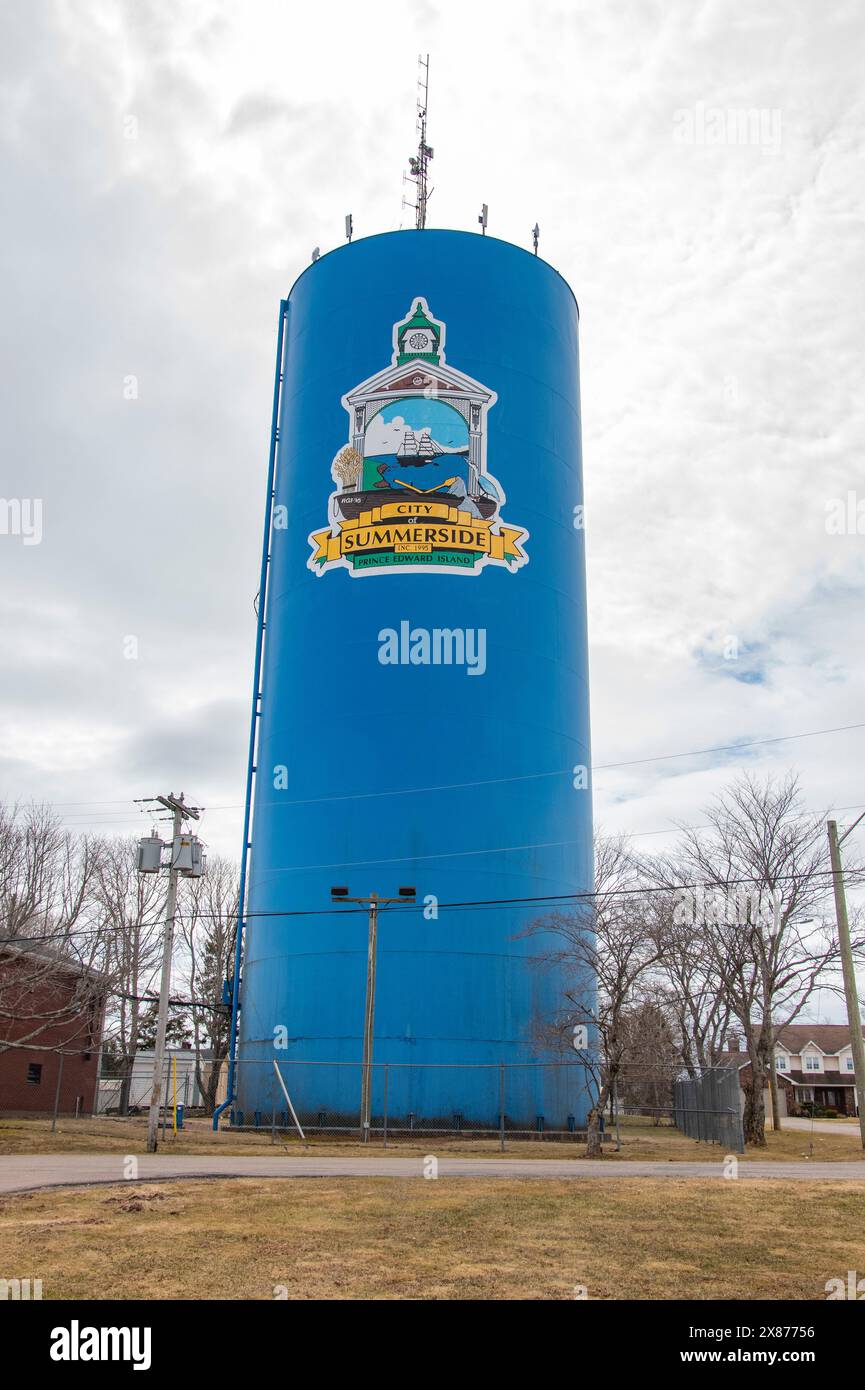 Welcome to the city of Summerside sign on a water tower in Prince Edward Island, Canada Stock ...