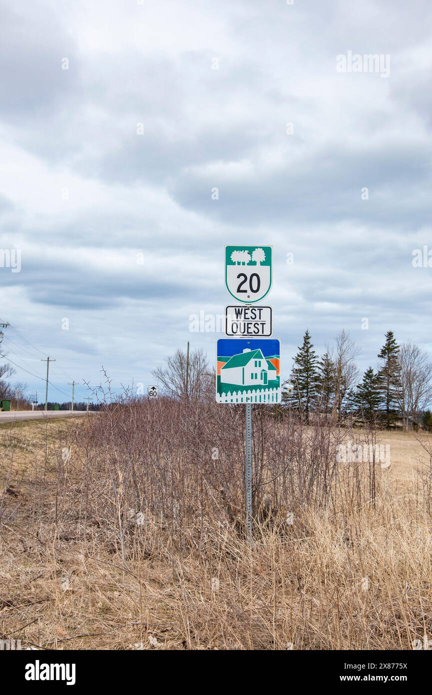Route 20 and Green Gables scenic drives signs in Park Corner, Prince ...
