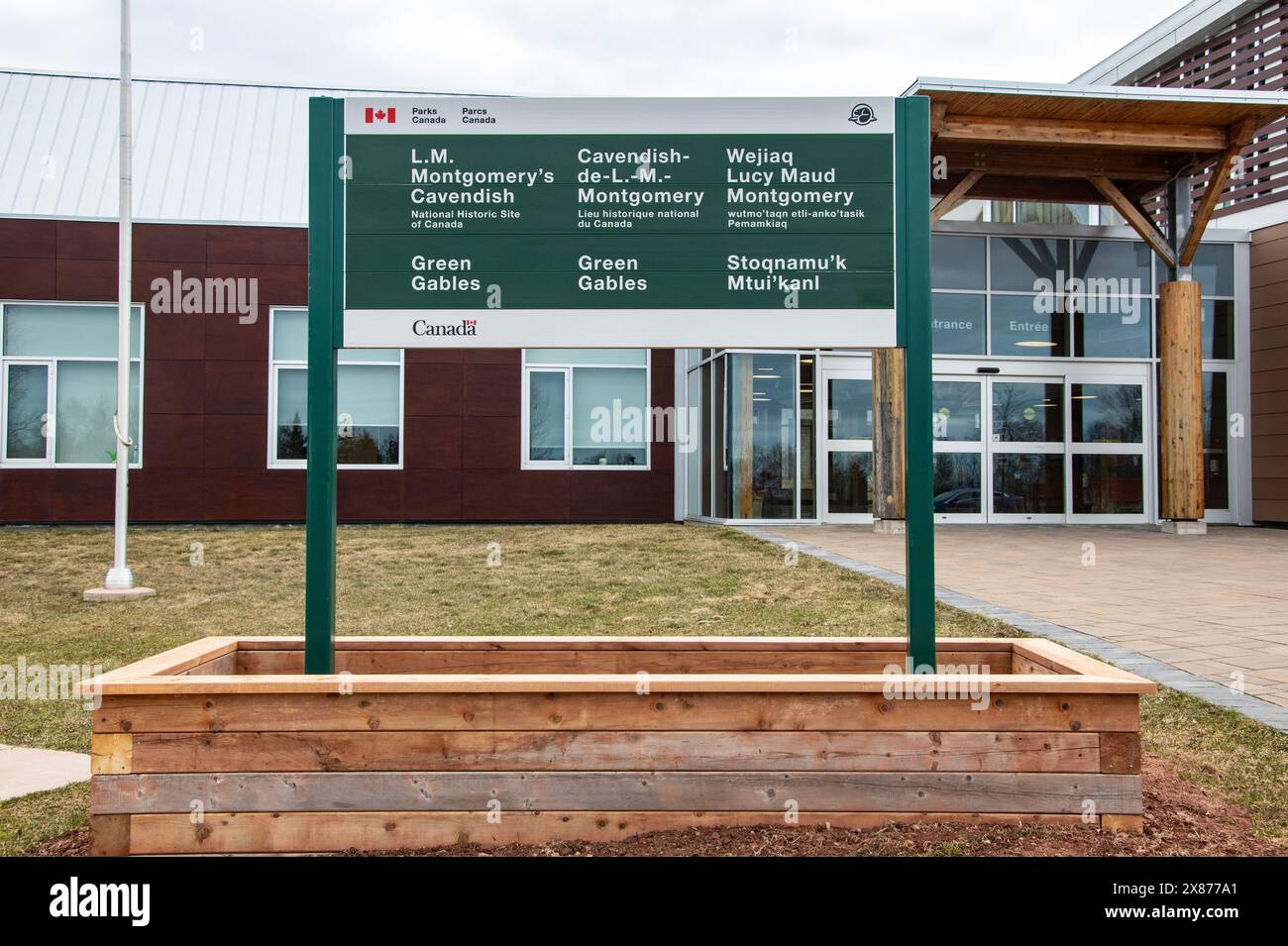 Parks Canada L.M. Montgomery's sign at the Green Gables visitor centre ...