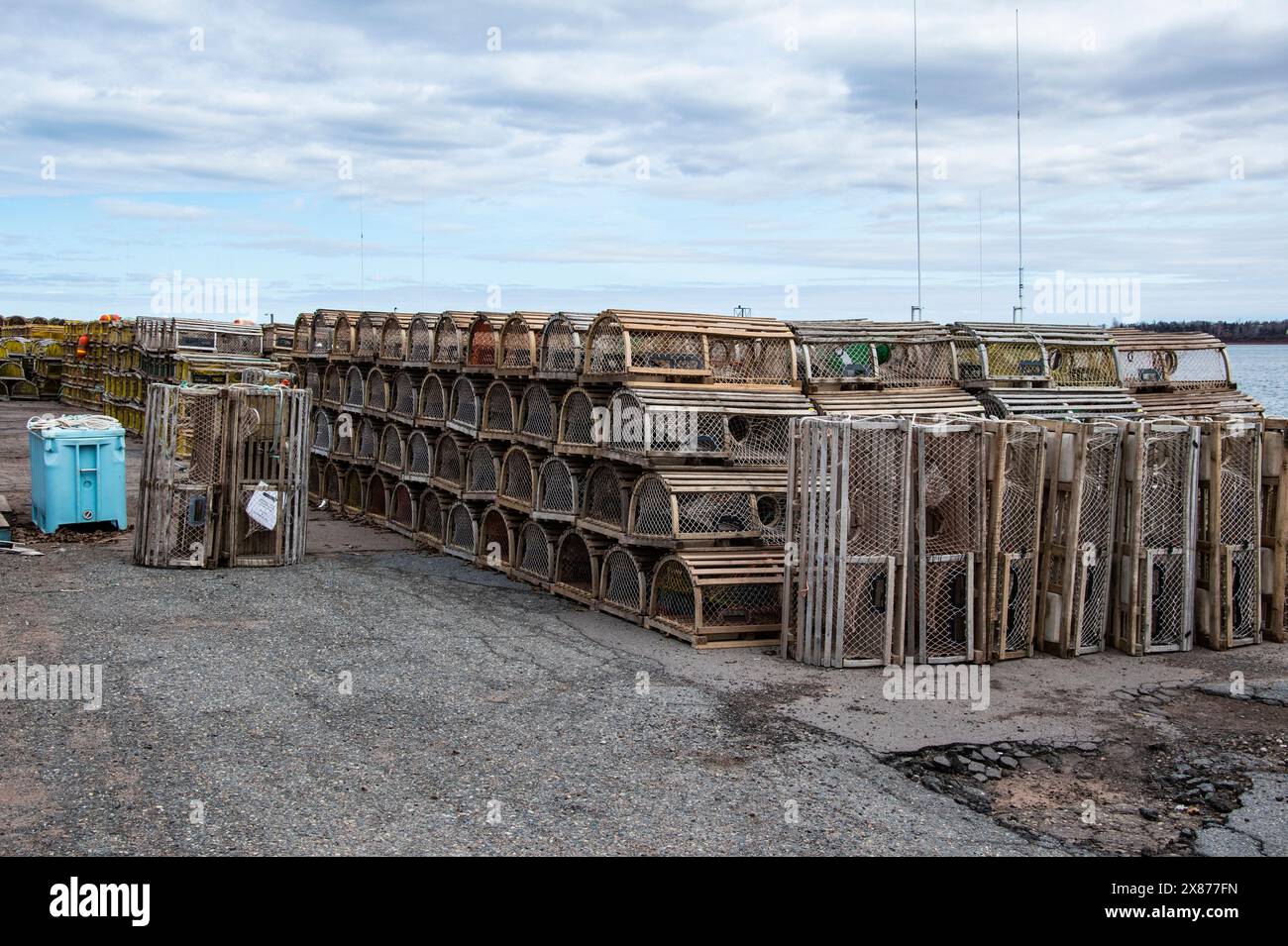 Lobster and crab traps stored on the dock in North Rustico, Prince ...