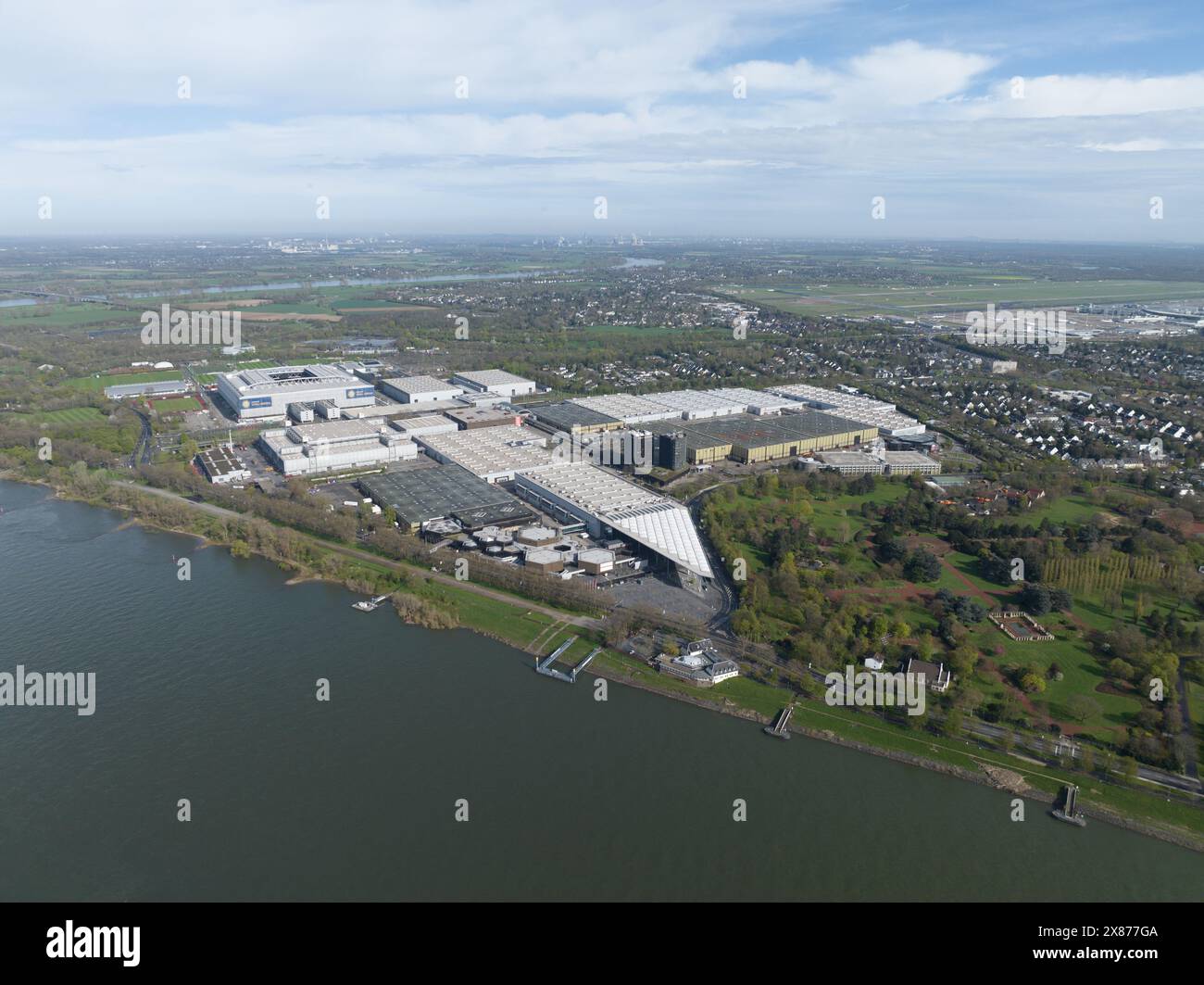 Aerial drone view on the conference center of Dusseldorf, Germany Stock ...