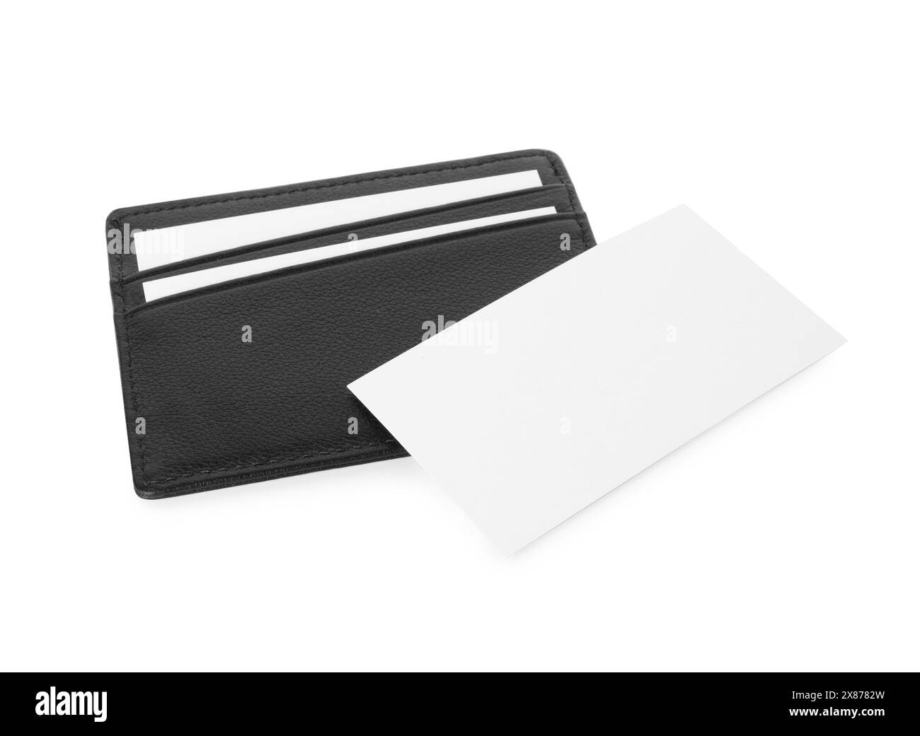 Leather business card holder with cards isolated on white Stock Photo ...