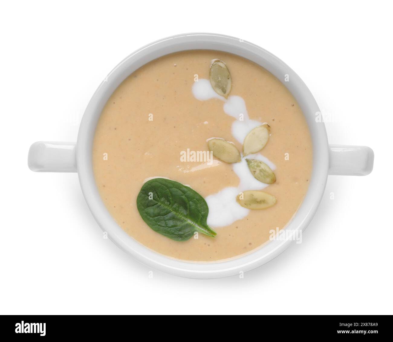 Healthy cream soup high in vegetable fats isolated on white, top view ...
