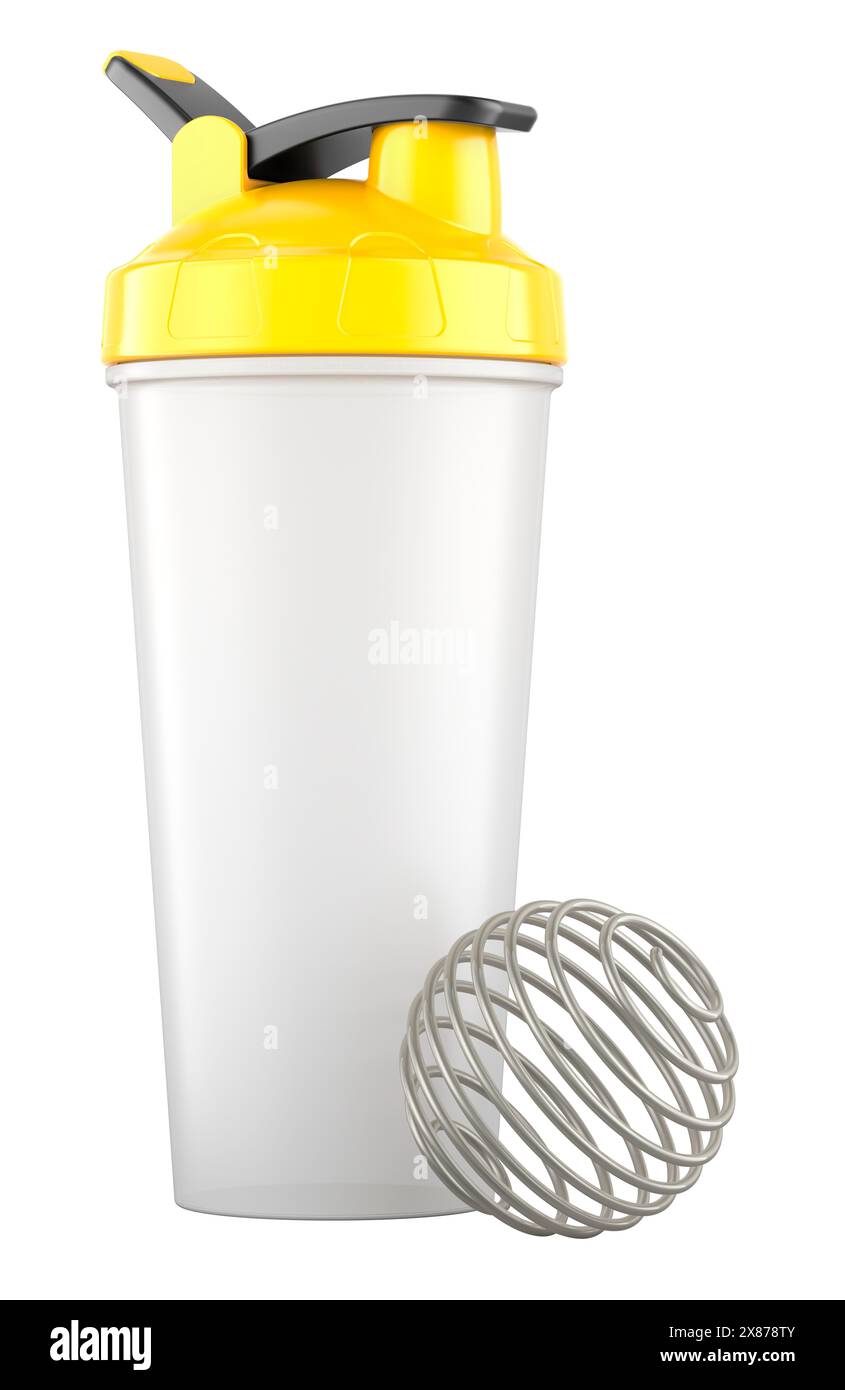 Protein Shaker with spring ball mixing, 3D rendering isolated on white ...