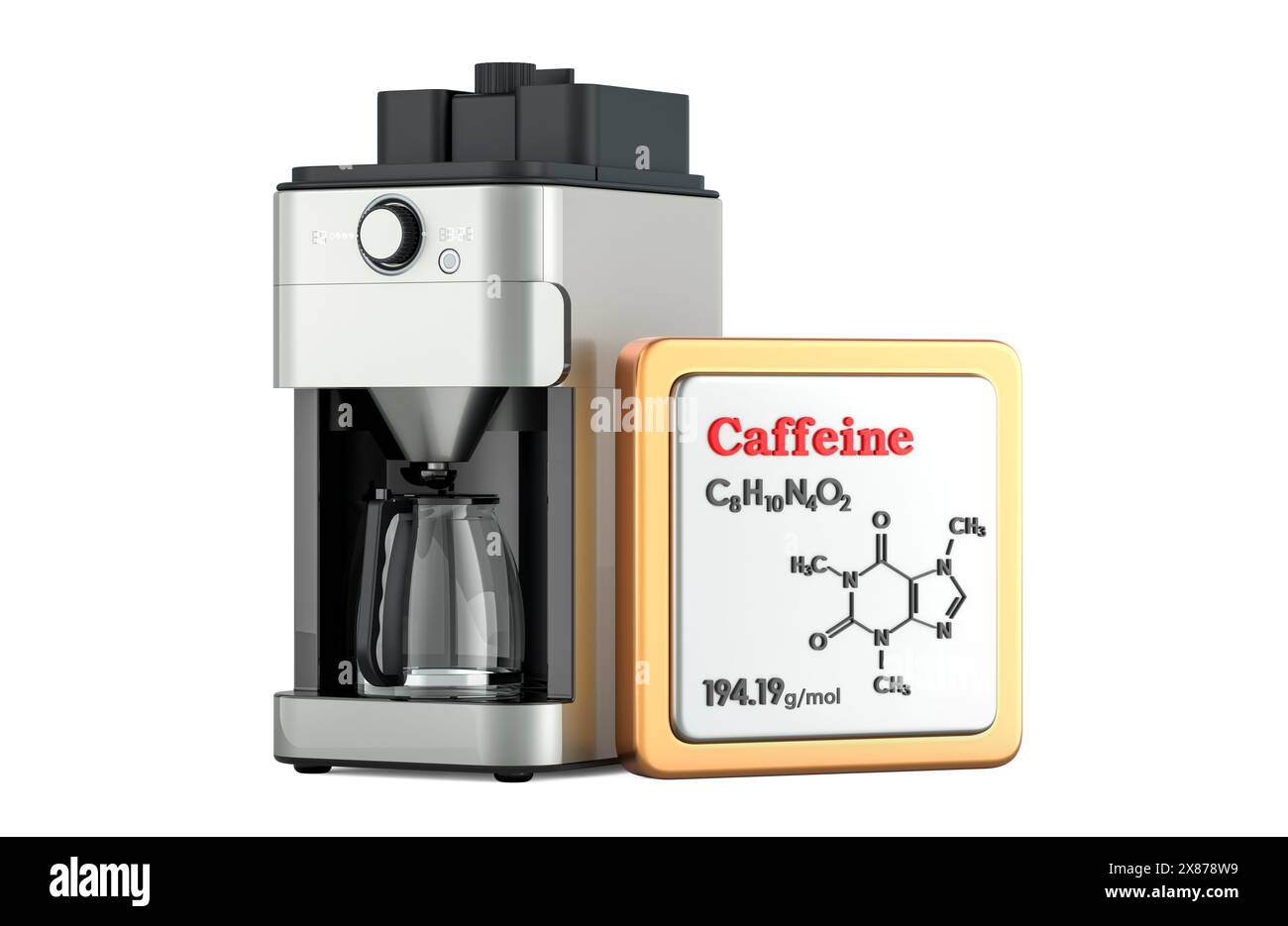 Coffeemaker and caffeine Icon with chemical formula, molecular ...