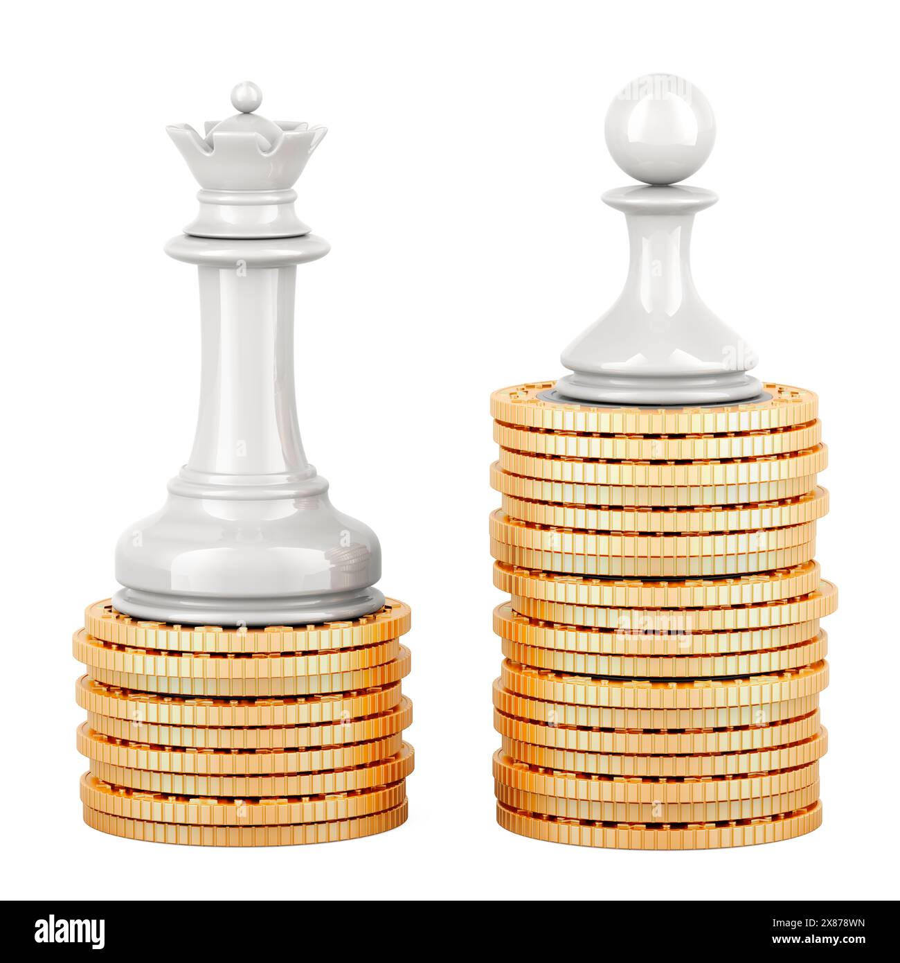 Chess king and pawn on stack of golden coins. Business Strategy and ...