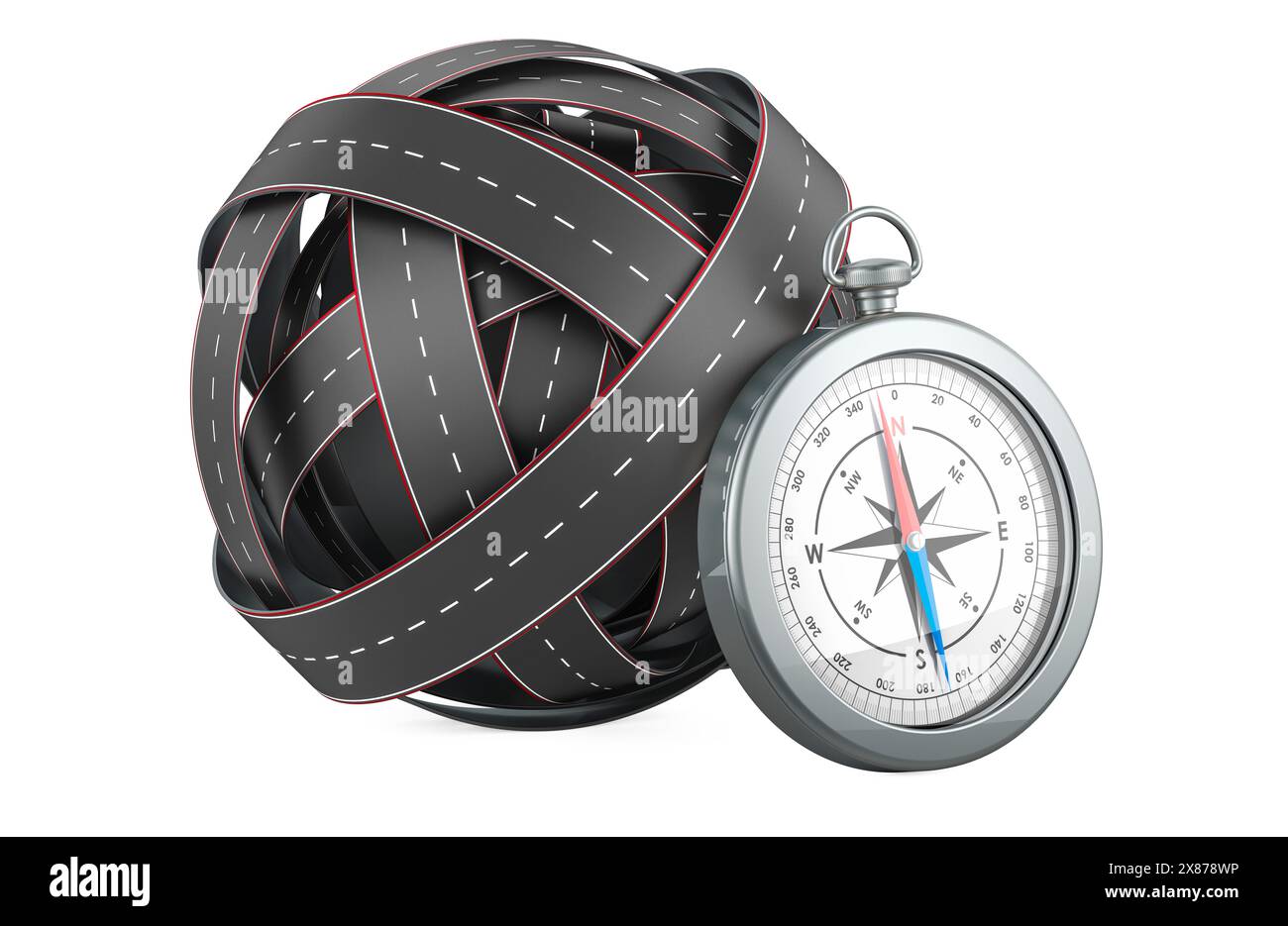 Roads knot with Compass. 3D rendering isolated on white background ...