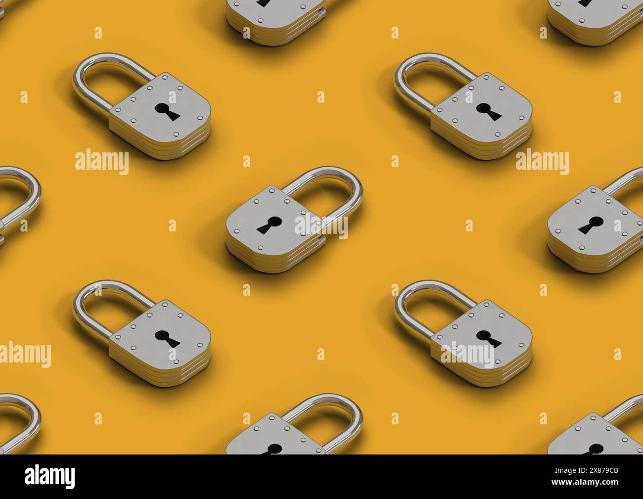 Isometric seamless pattern of padlocks on yellow background. 3d ...