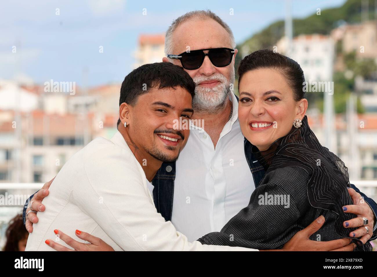 Iago Xavier, Karim Ainouz and Nataly Rocha pose at the photo call of the 'Motel Destino' during ...