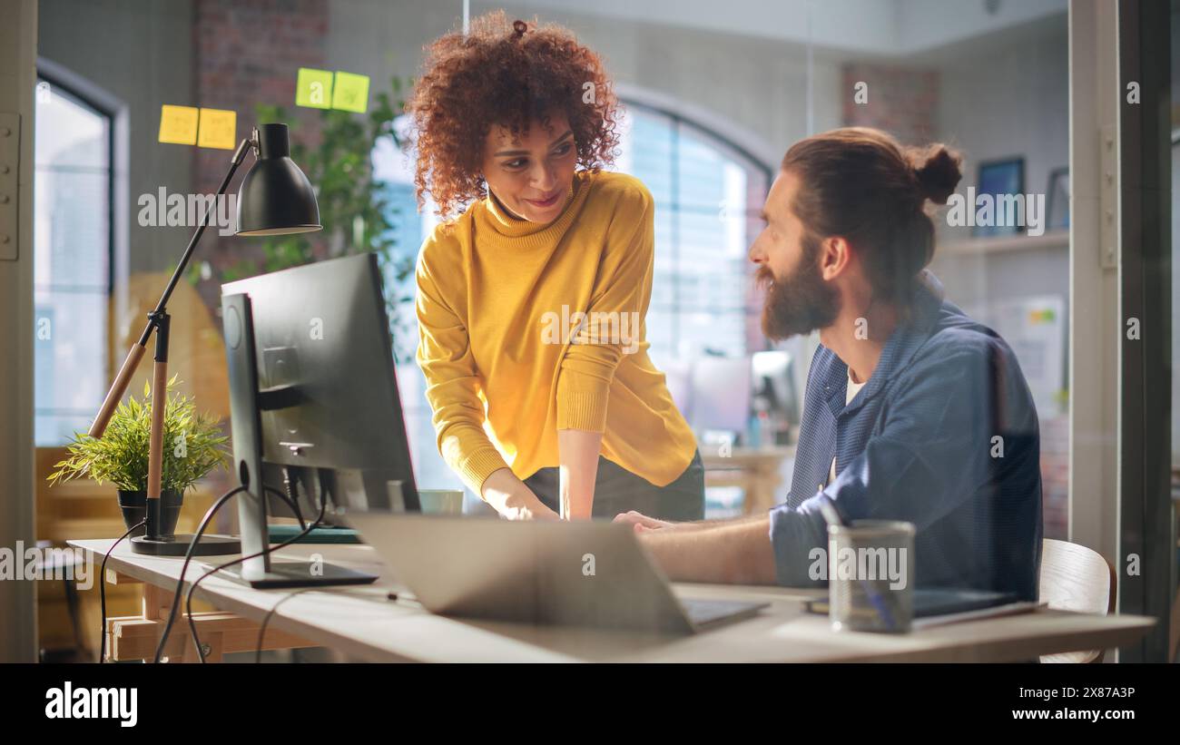 Excited Team Leader and Creative Manager Work on a Project Behind a ...