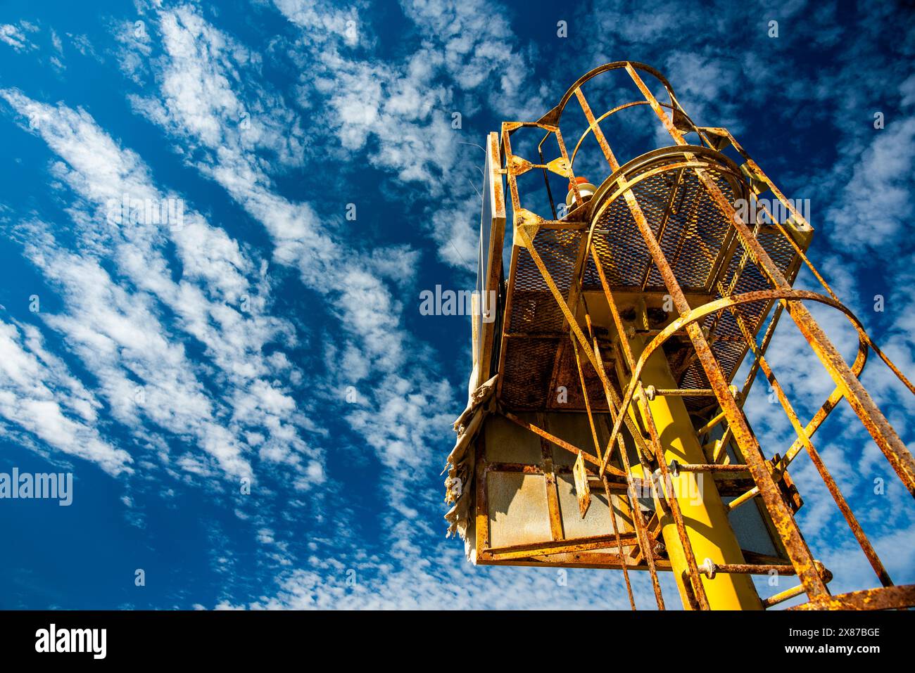 maritime lighthouse with yellow radio beacon used to guide ships worn ...