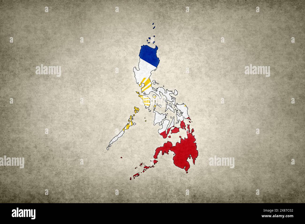 Grunge map of the Philippines with its flag printed within its border ...