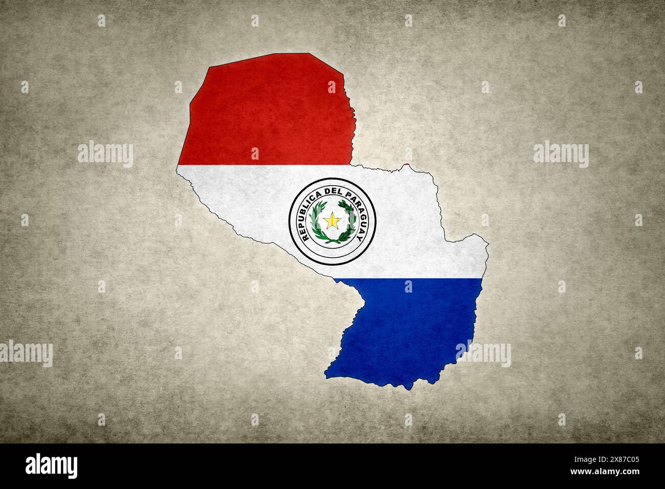 Grunge map of Paraguay with its flag printed within its border on an ...