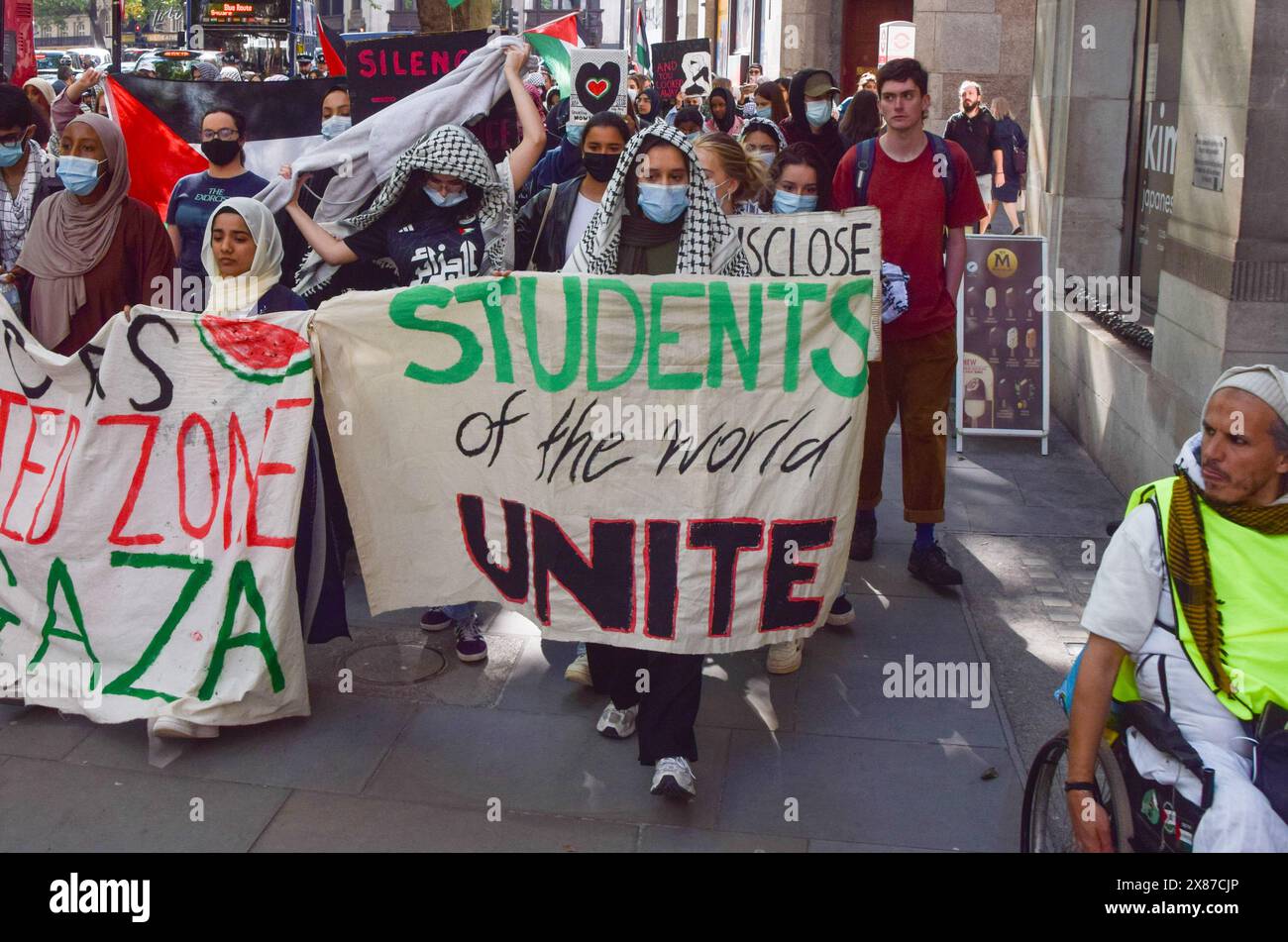 London, UK. 23rd May 2024. Students march outside LSE and King's ...