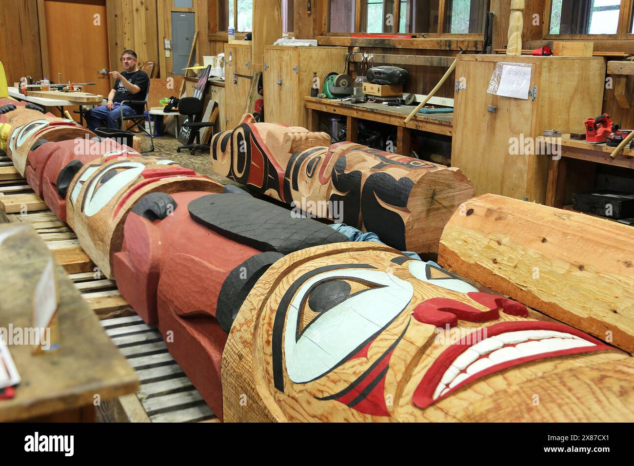 Totem poles being carved, Saxman Village, Ketchikan, Revillagigedo ...