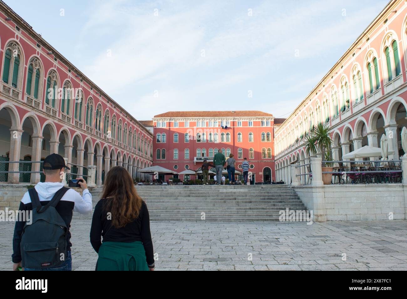 Split, Croatia - 23 April 2023: Tourist visit famous Prokurative ...