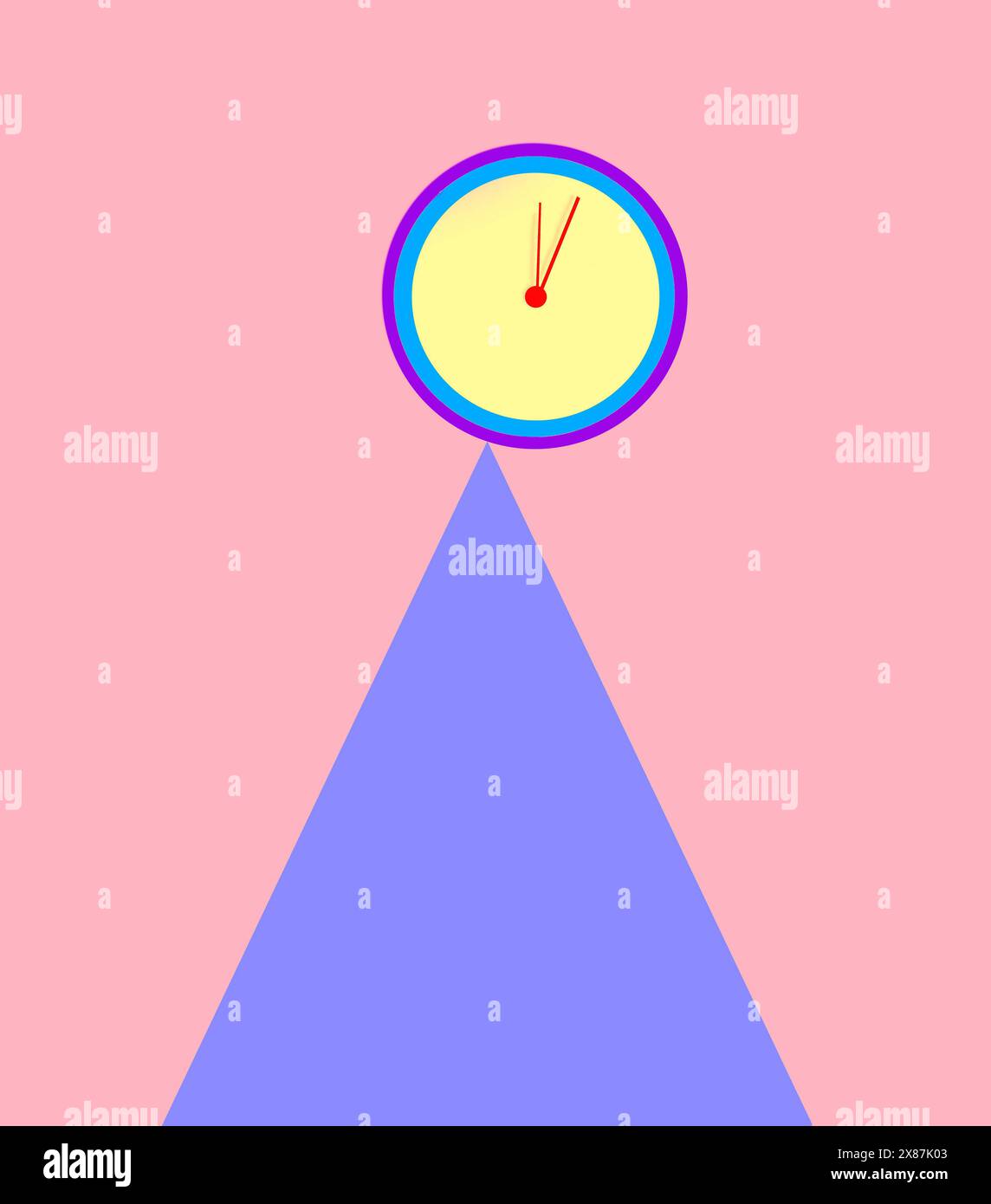 Clock balancing on triangle against pink background Stock Photo - Alamy