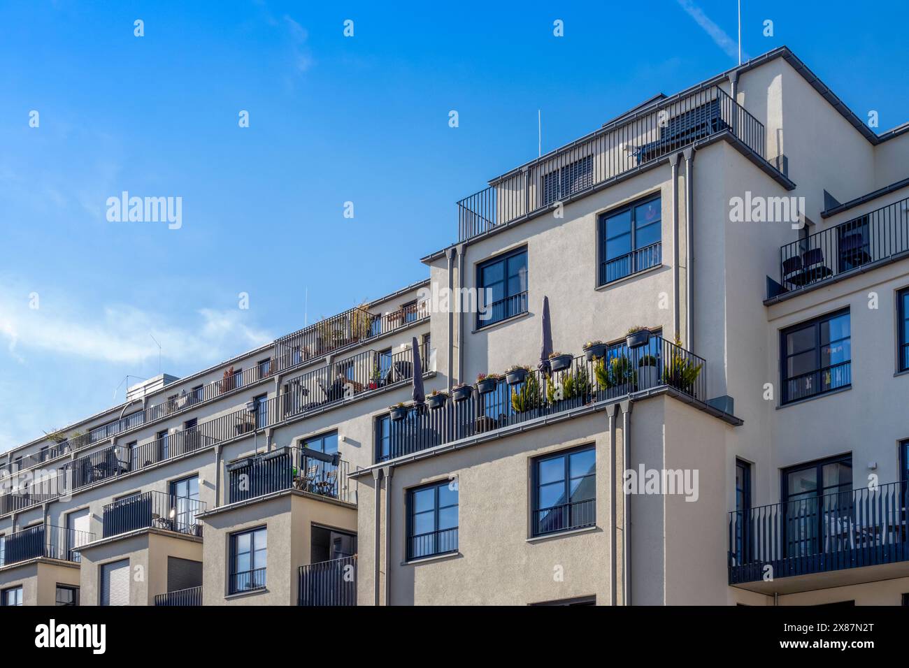 Germany, Bavaria, Munich, Balconies of modern apartment building Stock ...