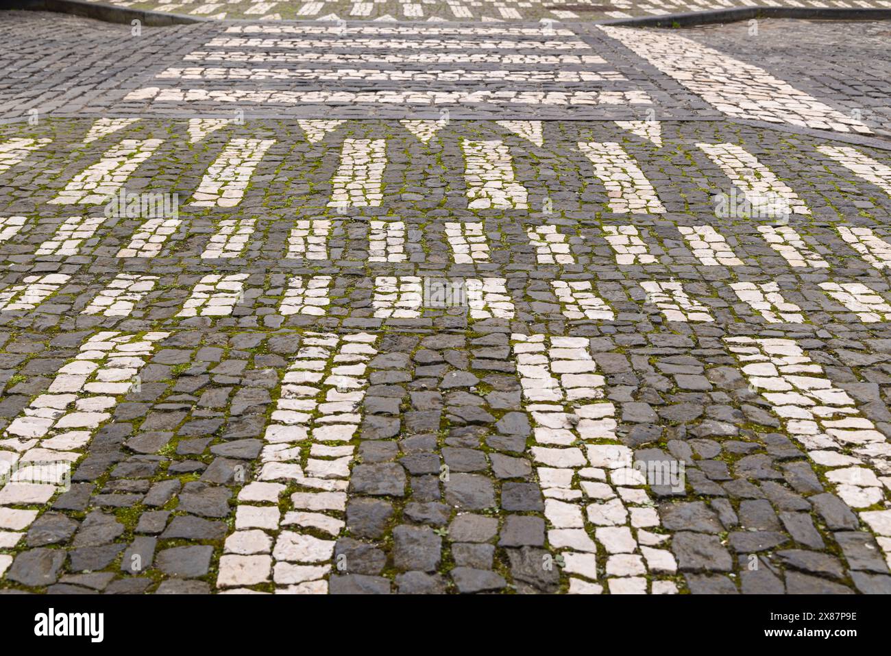 Angra do Heroismo, Terceira, Azores, Portugal. Black and white patterns ...