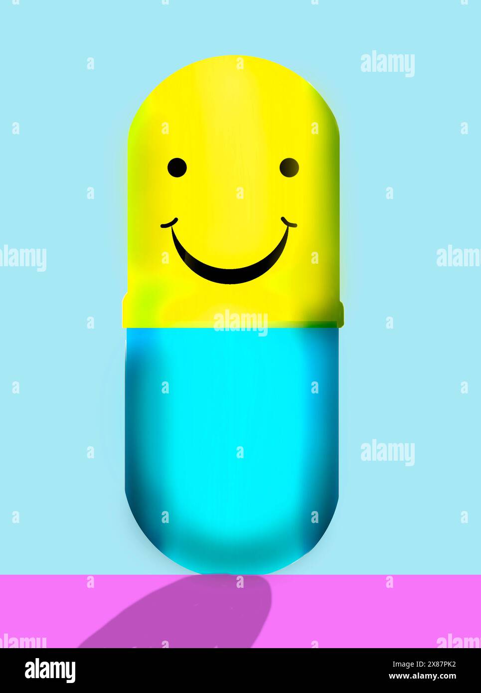 Smiley face on medical capsule against blue background Stock Photo - Alamy