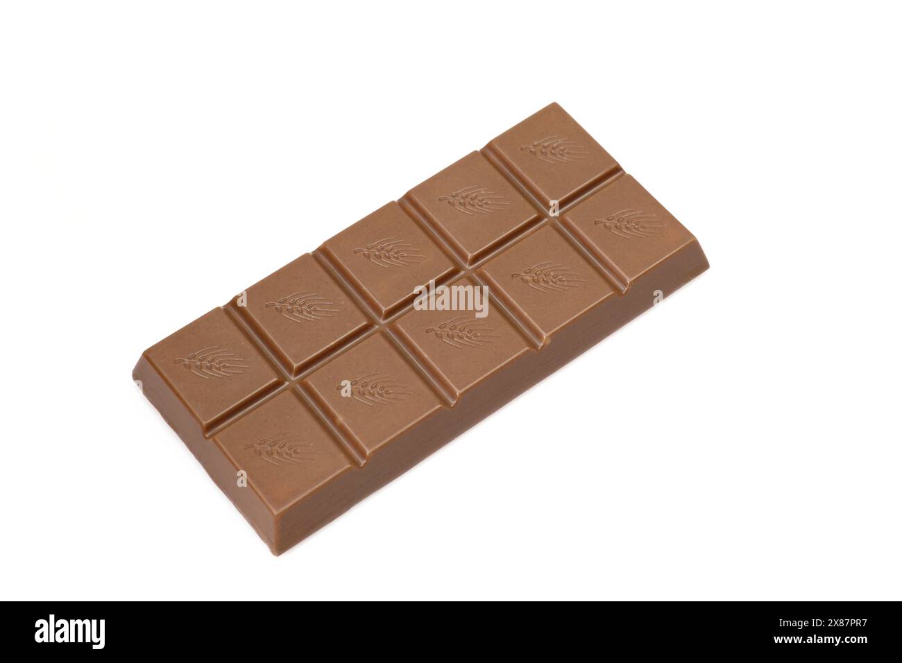 Milk chocolate bar with wheat grain symbols isolated on white ...