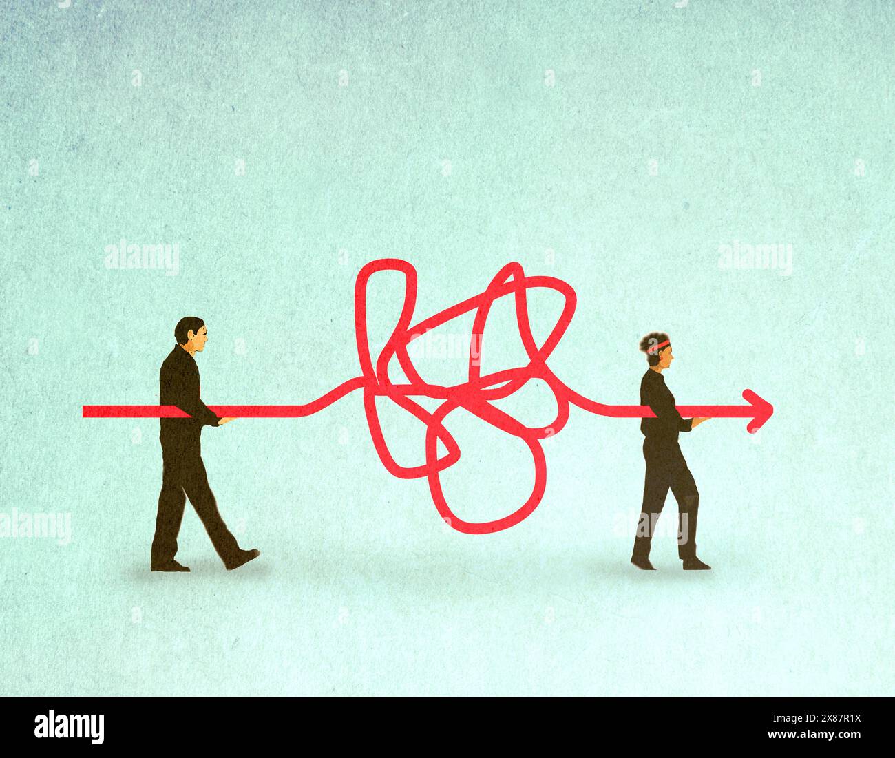 Man and woman carrying tangled arrow Stock Photo - Alamy