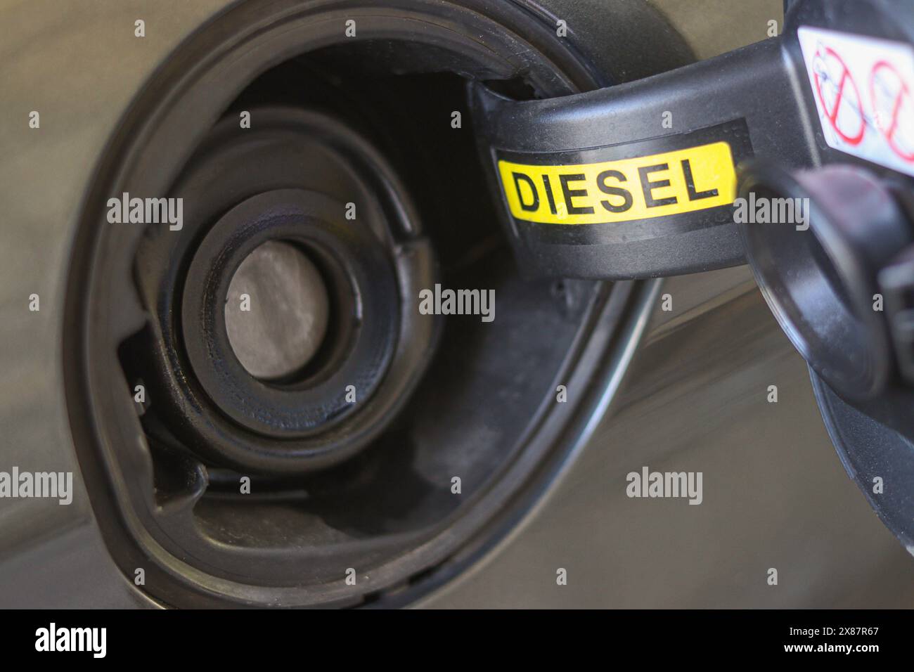 Fuel cap for diesel engine car closeup. Automobile tank refueling Stock ...