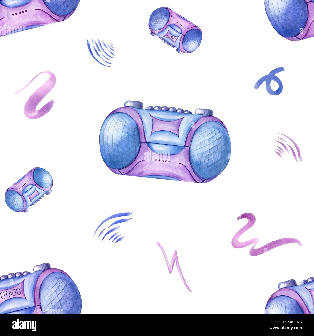 Cassette players in non digital 90s style. Blue purple tape recorder ...