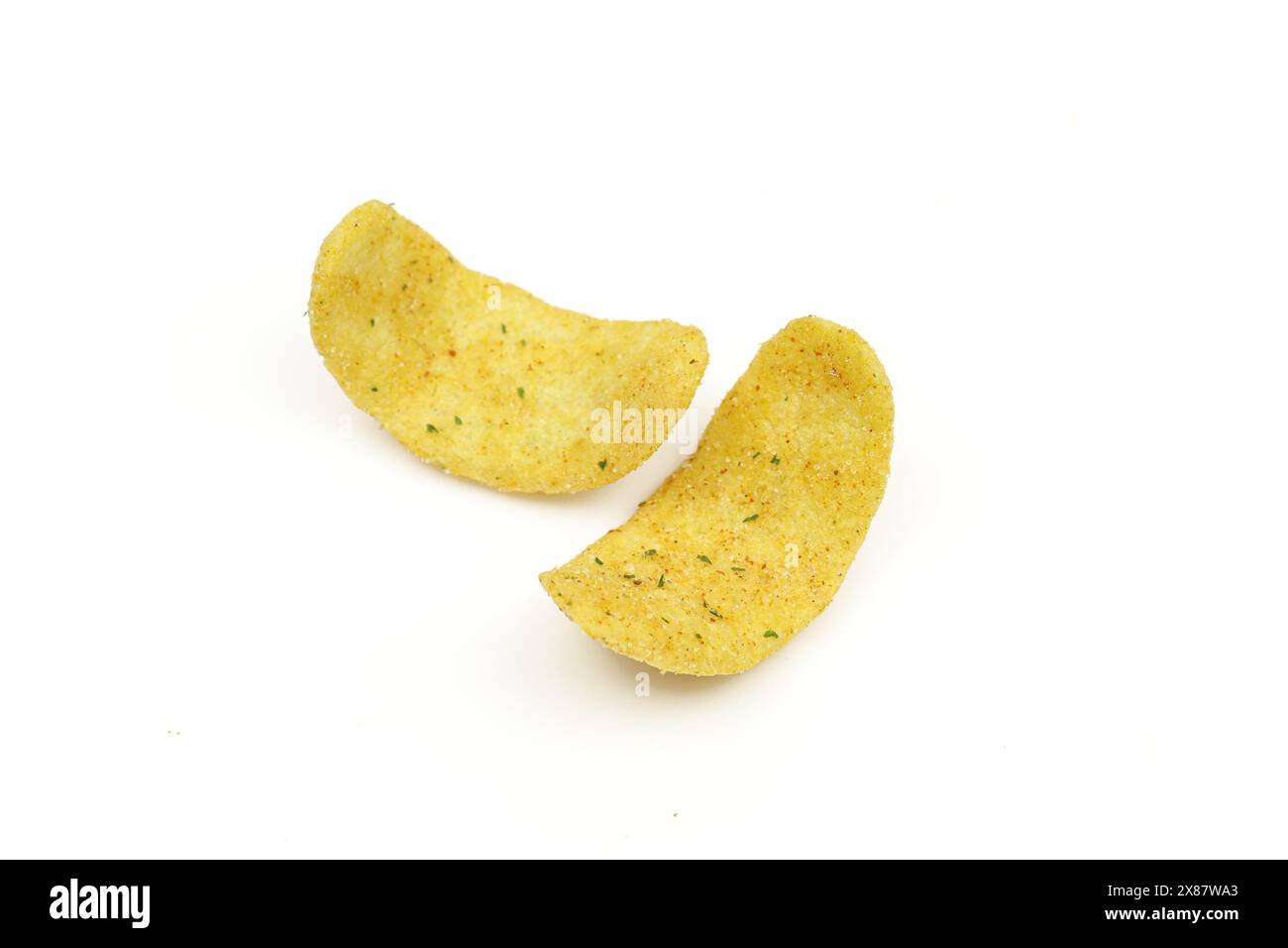 Two not fried vegetarian chips pieces isolated on white background ...
