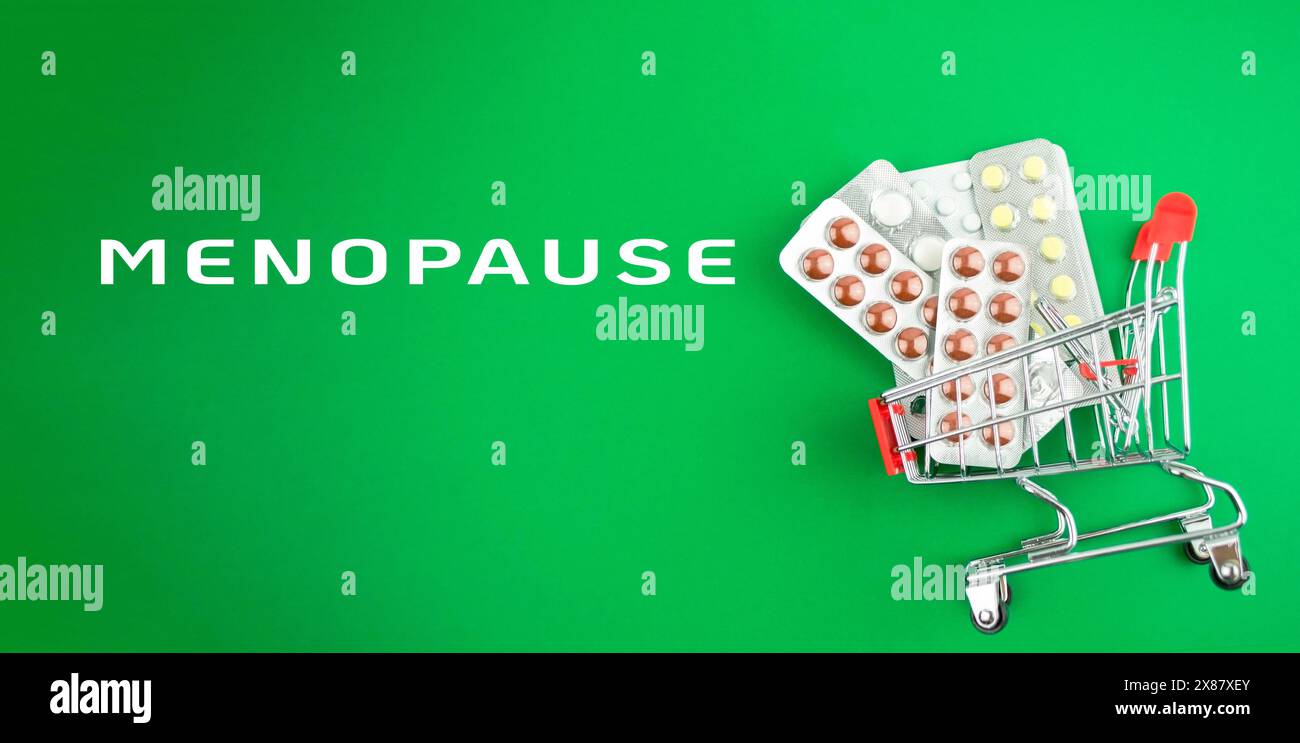 A shopping cart full of medicine for menopause Stock Photo - Alamy