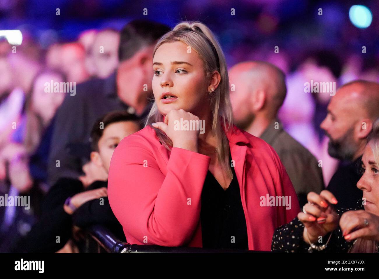 London, UK. 23rd May, 2024. Luke Littler girlfriend in the crowd Eloise ...