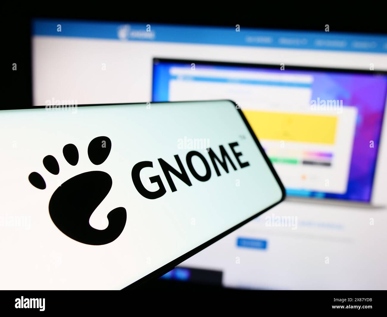 Mobile phone with logo of open-source GNU Network Object Model ...