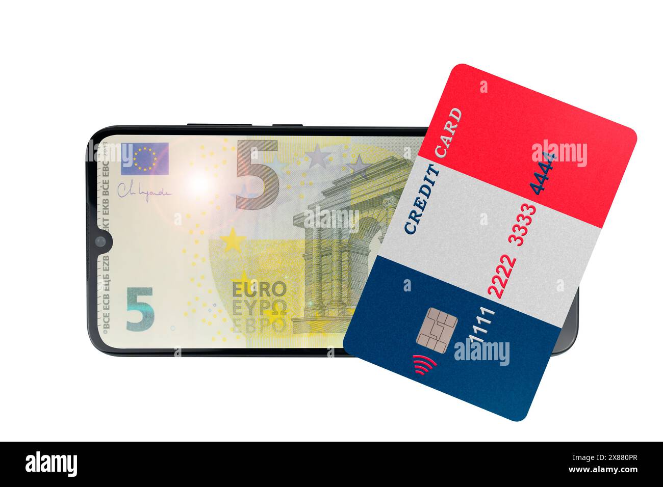 Plastic credit card in the shape of the French flag lies on a ...