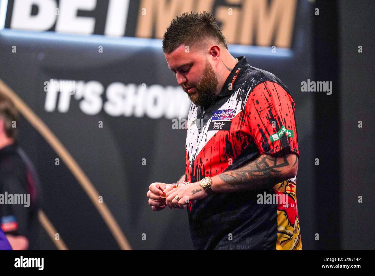 London, UK. 23rd May, 2024. Michael Smith with the darts during the ...