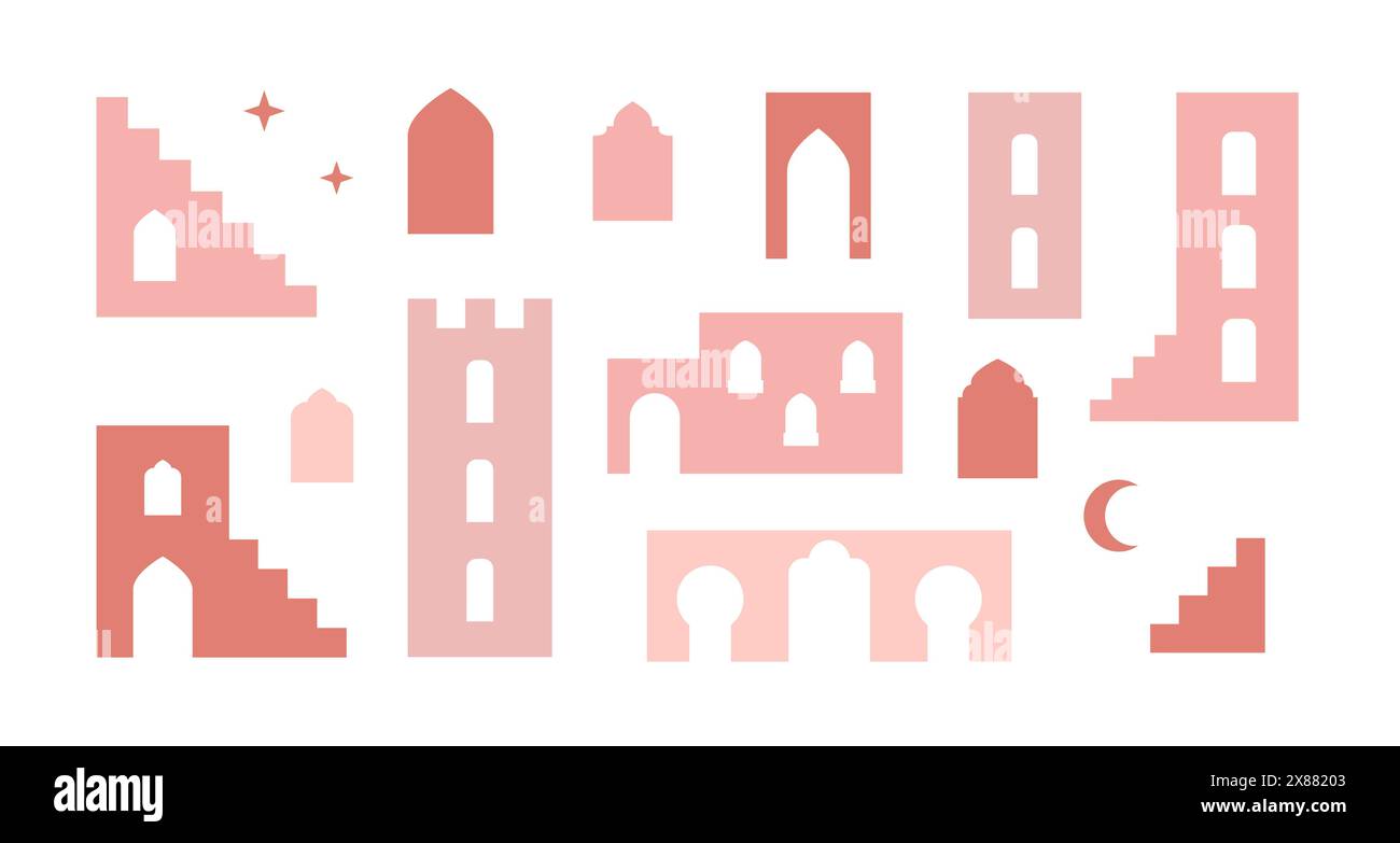 Abstract arabic moroccan arch, door, architecture, moon. Geometric boho ...