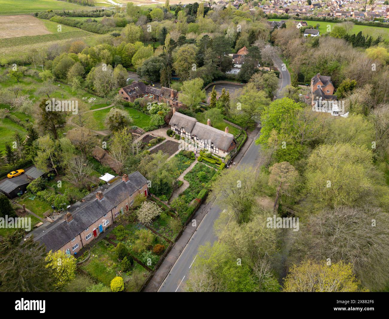 Aerial view of Anne Hathaway's Cottage, Shottery, Warwickshire, UK ...