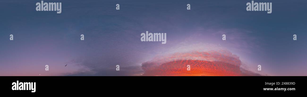 Red burning sunset sky panorama with Cumulus clouds. Seamless hdr 360 ...