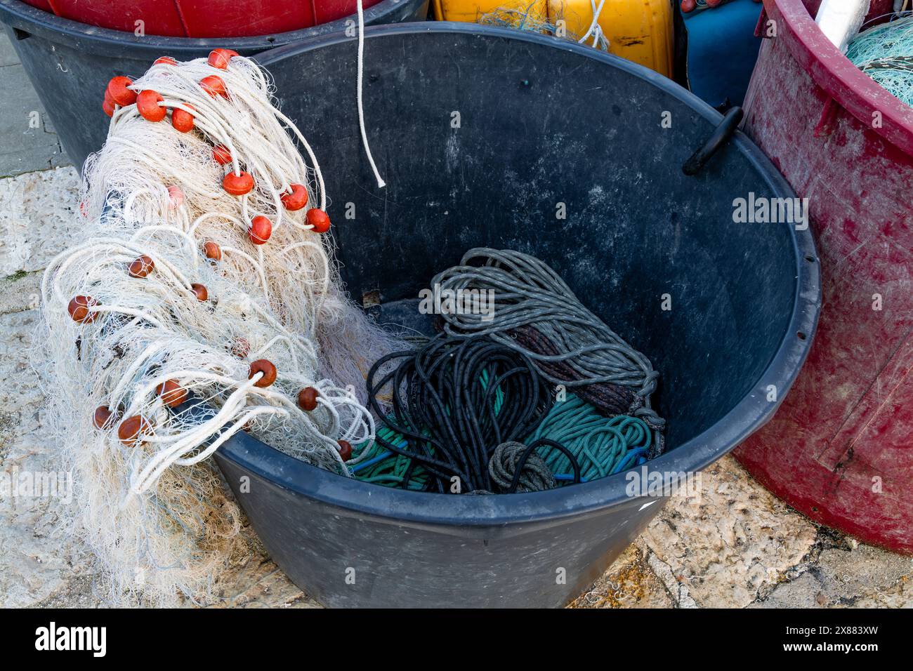 Old fishing nets repaired and prepared for a fishing trip Rovinj ...