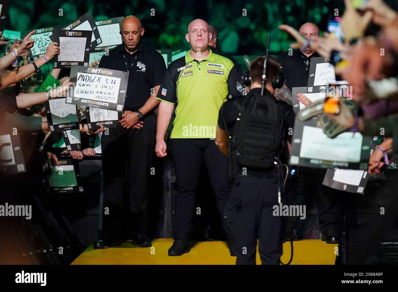 London, UK. 23rd May, 2024. Michael van Gerwen walk on during the 2024 ...