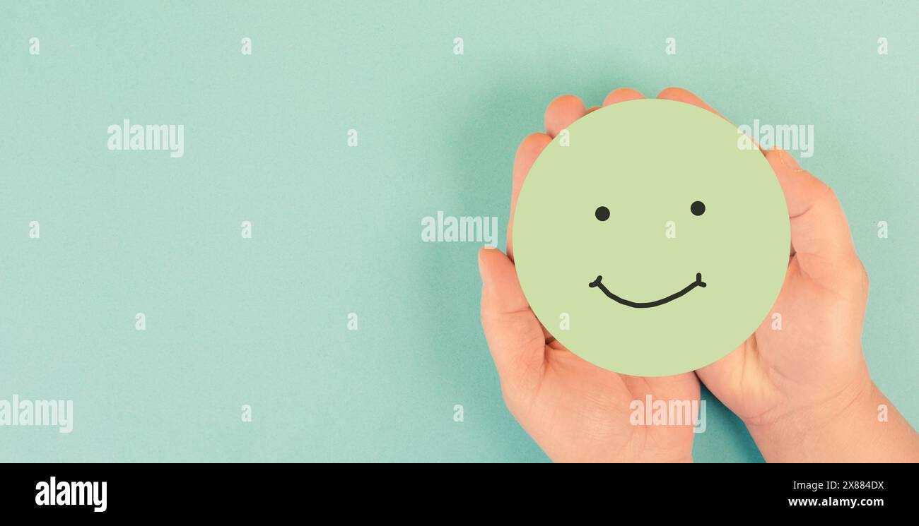 Happy smiling face, love and emotion, mental health concept, positive ...